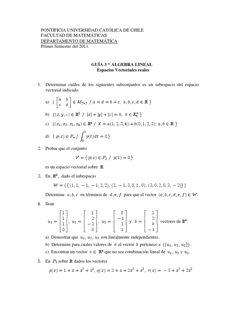 Guia 3 | PDF | Espacio vectorial | Base (álgebra lineal)
