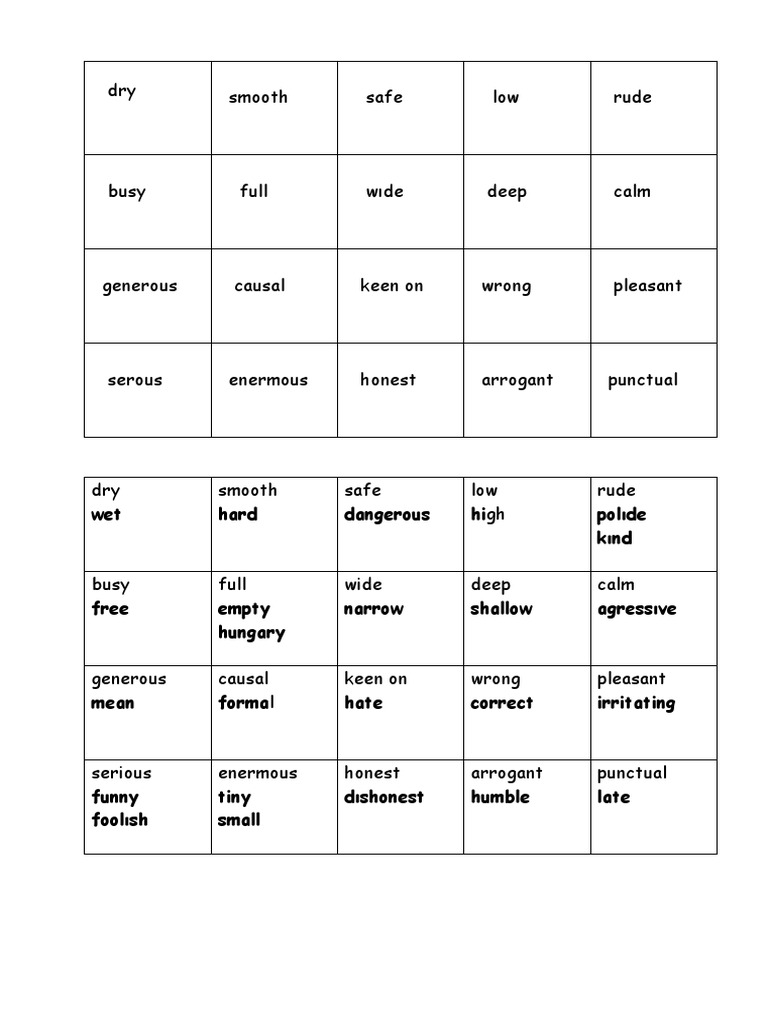 Bingo Adjectives | PDF