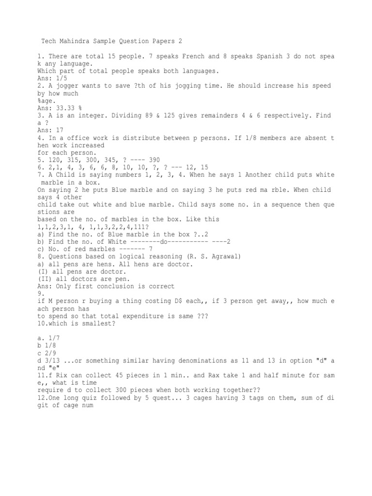 (WWW - Entrance-Exam - Net) - Tech Mahindra Placement Sample Paper 2 | PDF