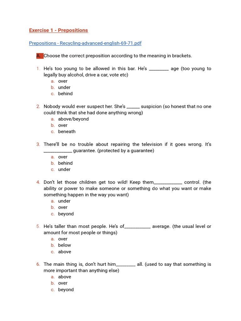 Prepositions Exercise for Advanced English | PDF | Fahrenheit | Sea