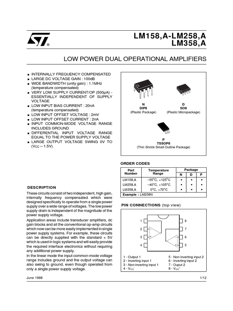 LM158, A-LM258, A LM358, A: Low Power Dual Operational Amplifiers | PDF | Operational Amplifier ...