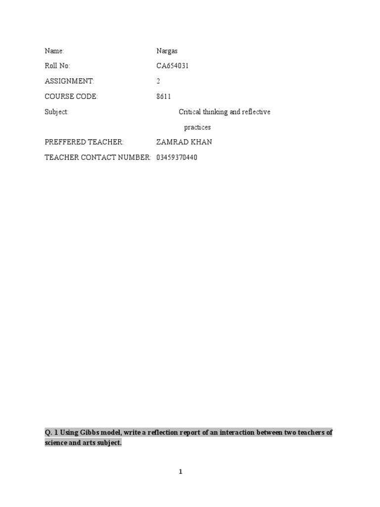 8611 Assignment 2 | PDF | Teachers | Critical Thinking