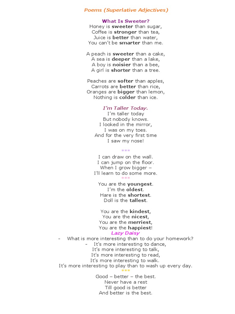 Superlative Adjective Poems Collection | PDF