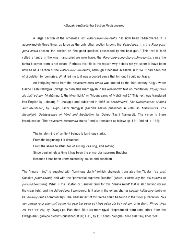 Rediscovery of Kālacakra Tantra Section | PDF | Tibetan Buddhism ...