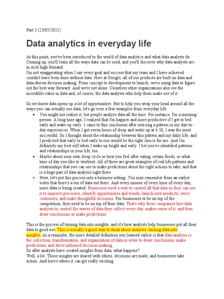 Part 3 (Data Analytics in Everyday Life) | PDF | Analytics | Data Analysis