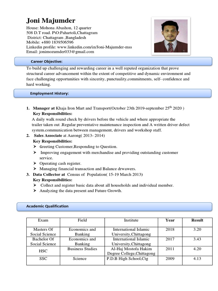 Joni Majumder - CV | PDF | Business | Economies