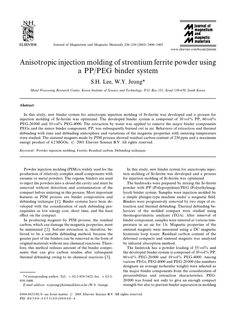 Anisotropic Injection Molding of Strontium Ferrite Powder Using A PP ...