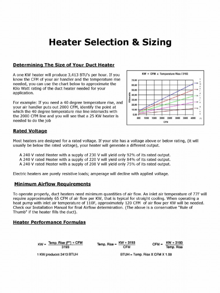 Heater Sizing Formulas | PDF
