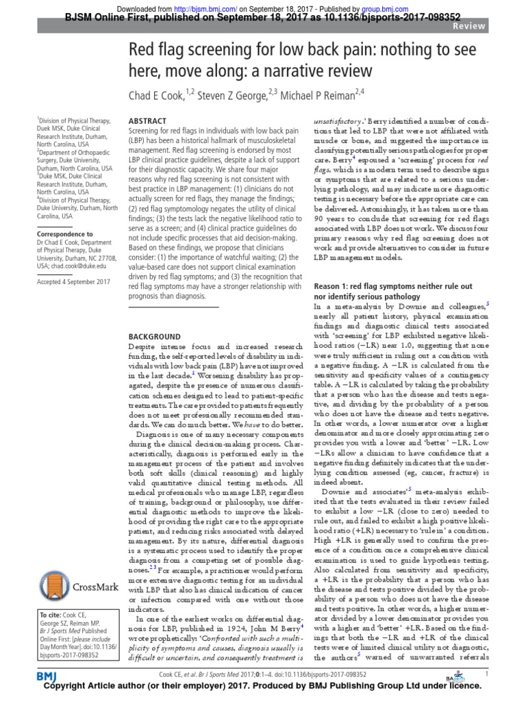 Red Flag Screening For Low Back Pain | PDF | Medical Diagnosis ...