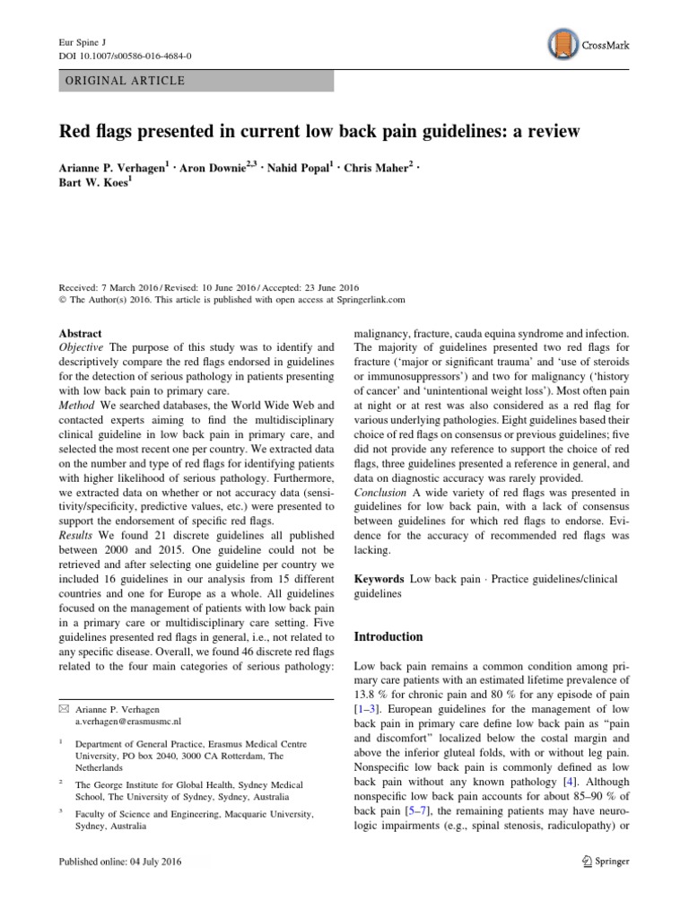 Red Flags Presented in Current Low Back Pain Guidelines: A Review | PDF ...