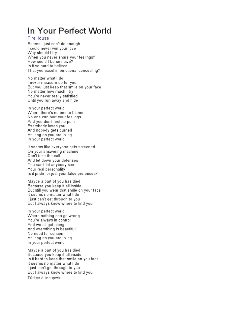 In Your Perfect World Lyrics | PDF | Self-Improvement