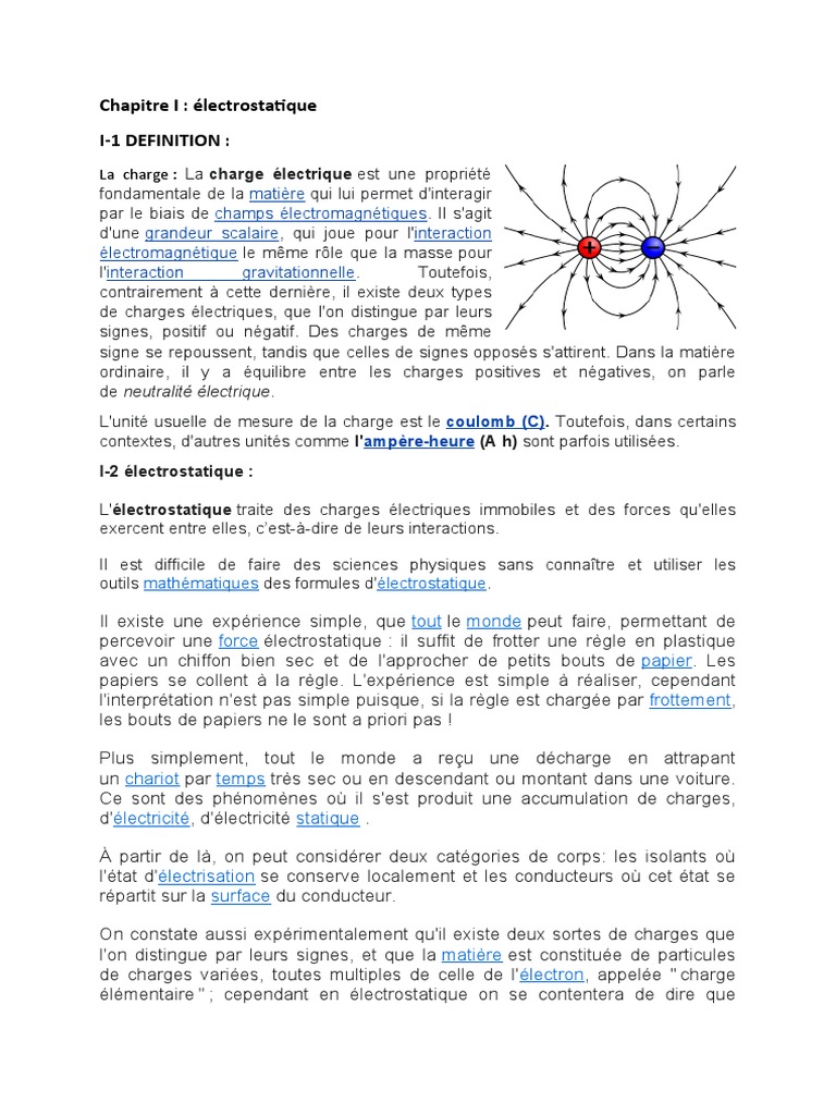 Introduction à l'électrostatique | PDF | Charge électrique ...