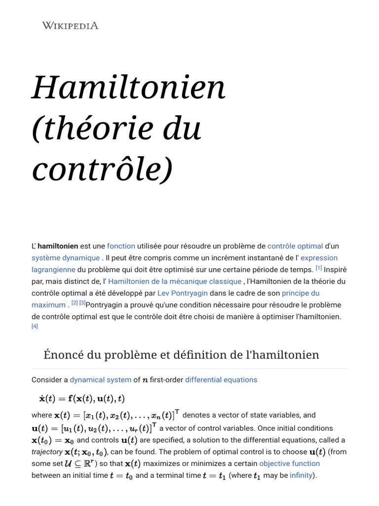 Hamiltonien (Théorie Du Contrôle) - Wikipédia | PDF | Mathematics ...