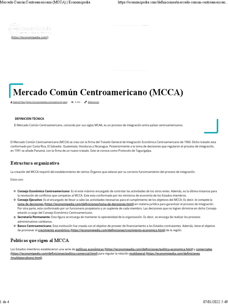 Mercado Común Centroamericano (MCCA) Economipedia | PDF | Centroamérica ...