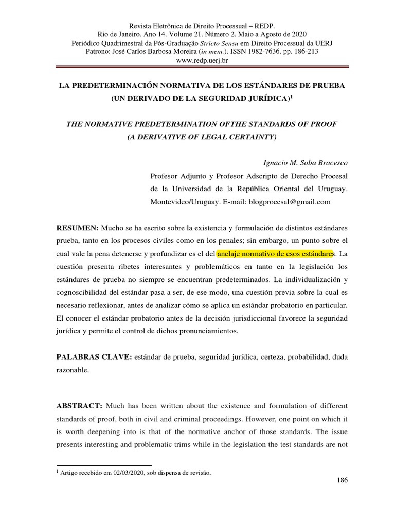 Soba - La Predeterminacion Normativa de Los Estándares de Prueba | PDF ...