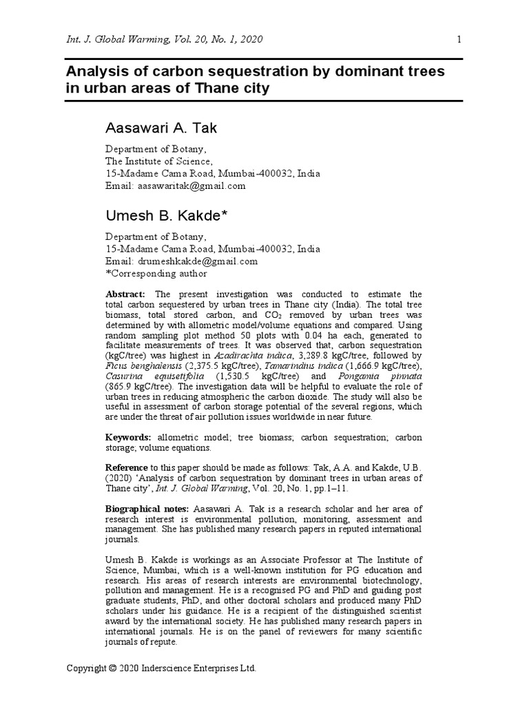 Analysis of Carbon Sequestration by Dominant Trees | PDF | Greenhouse ...