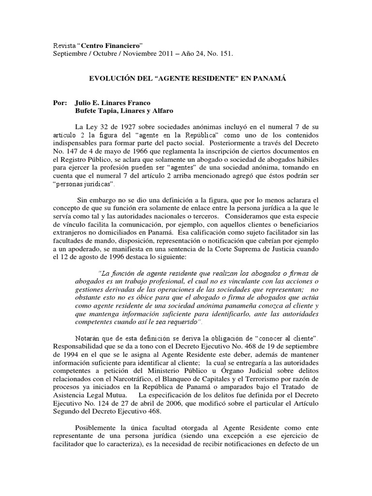 Evolución de La Figura Del Agente Residente en Panama | PDF | Panamá ...