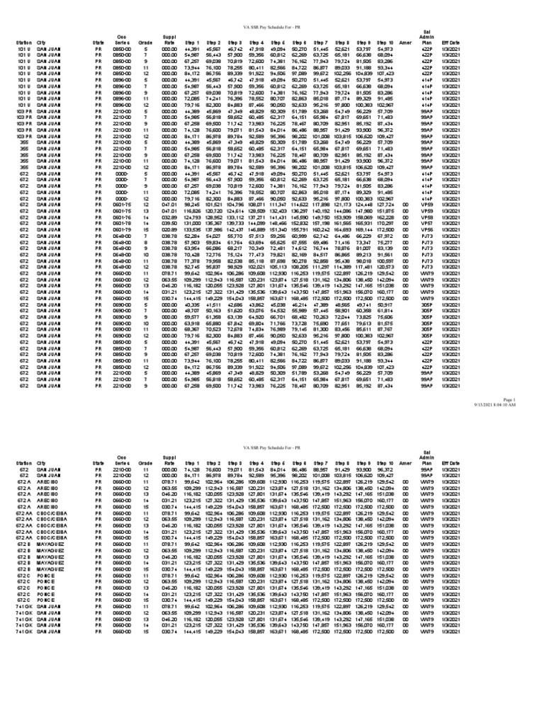 Occ Series Suppl Rate Sal Admin Plan: VA SSR Pay Schedule For - PR | PDF