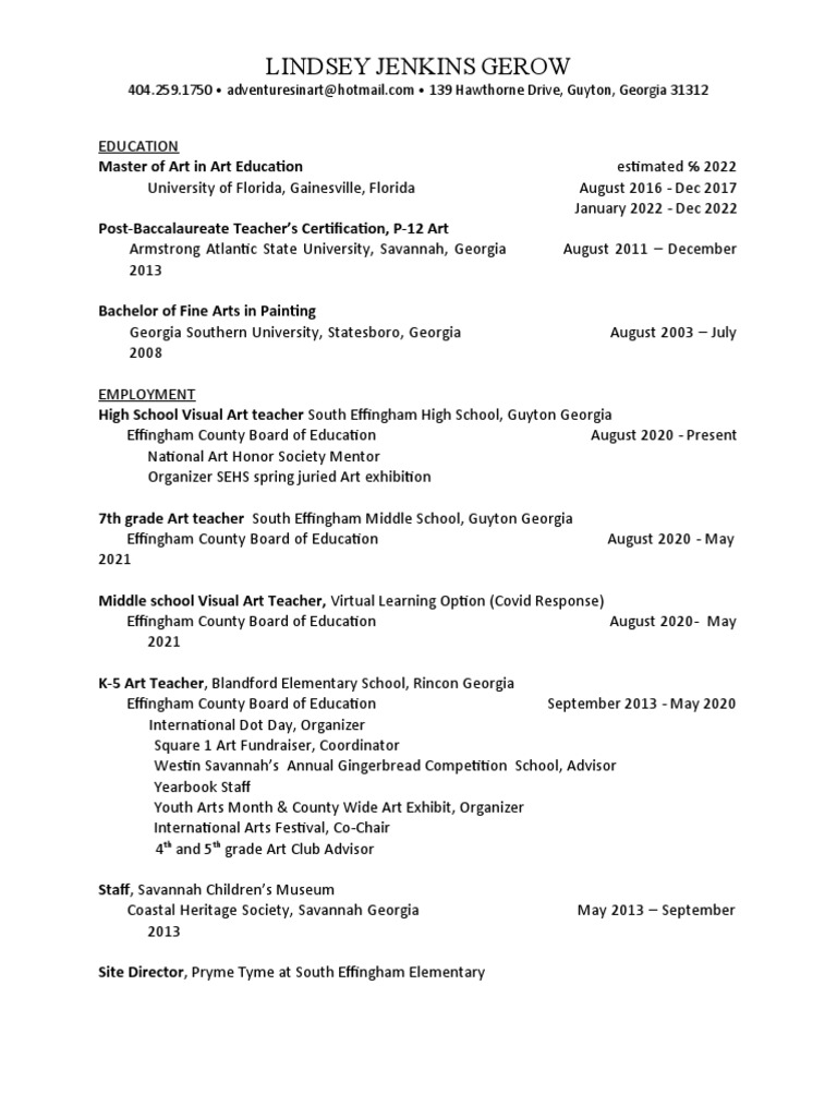 Resume 2021 | PDF | Georgia (U.S. State) | Savannah