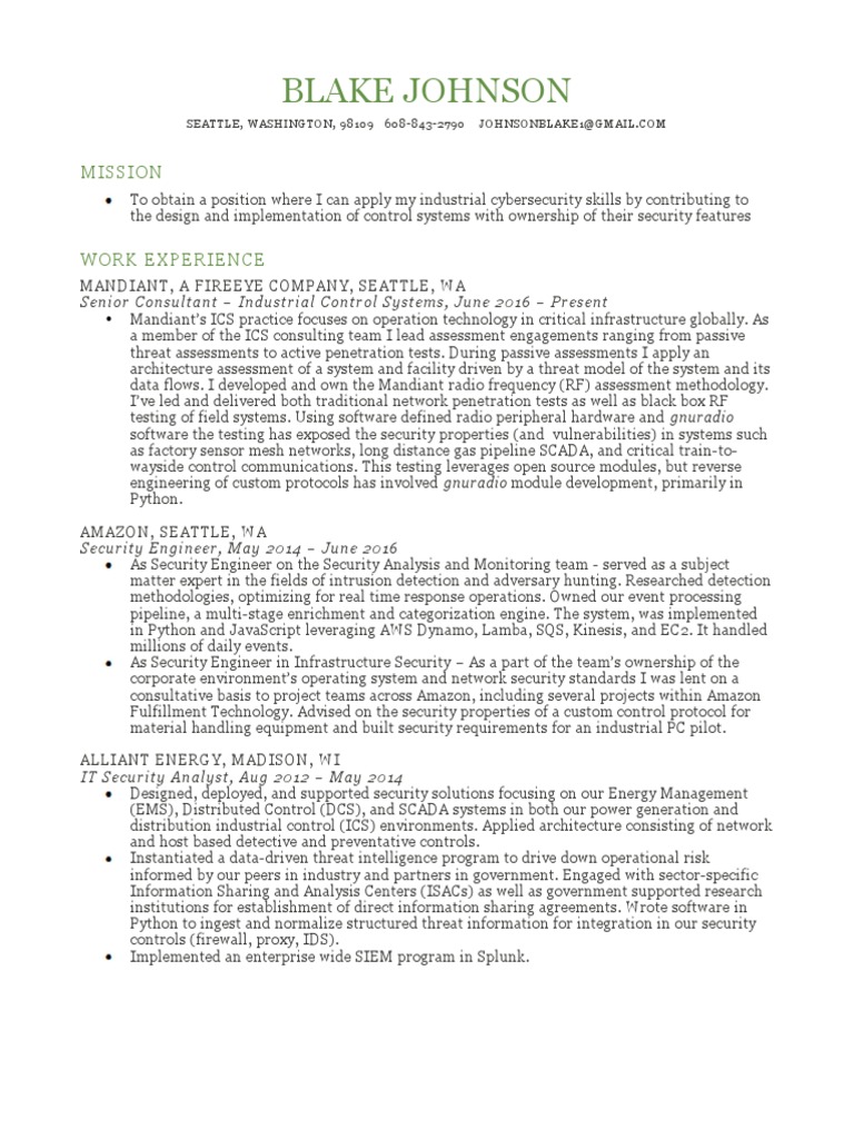 Blake Johnson - Resume | PDF | Scada | Information Technology