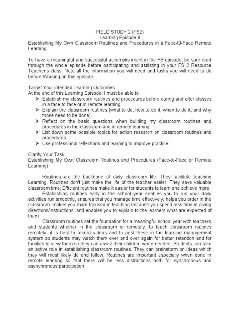 FS2 Episode 8 | PDF | Classroom | Learning