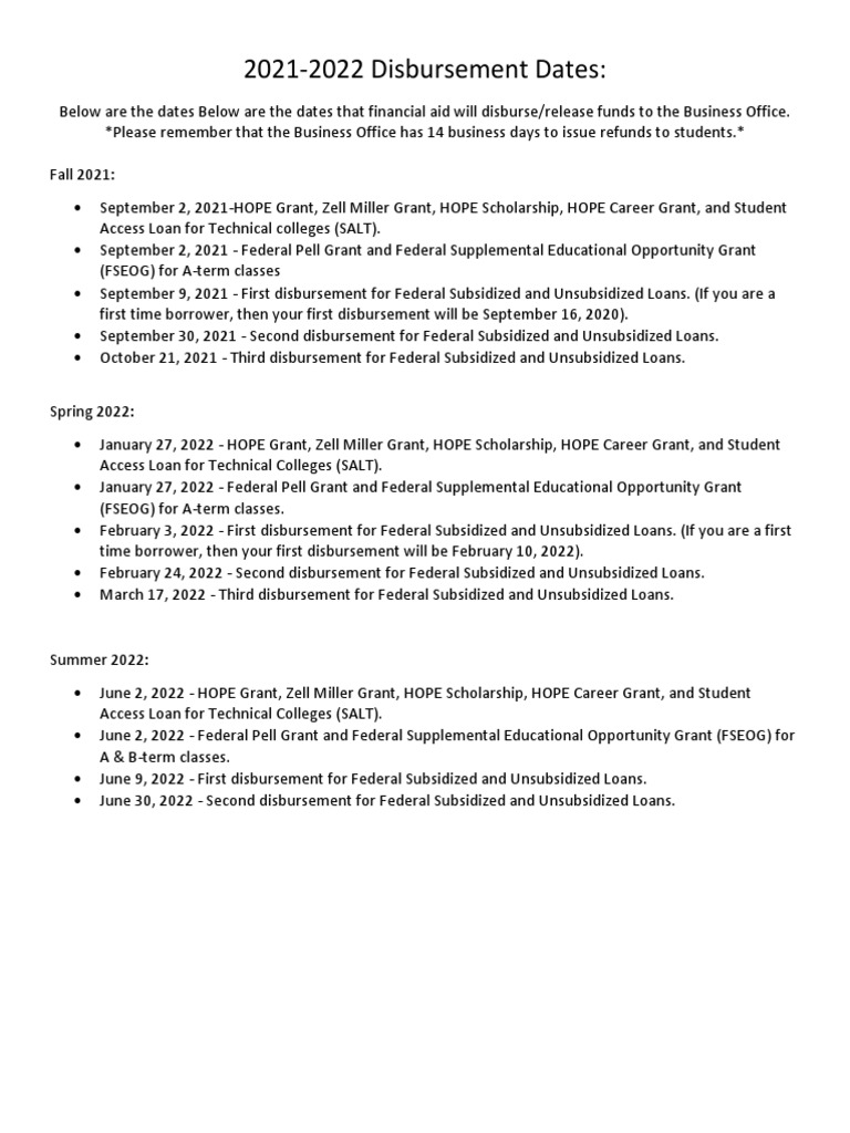 Disbursement Dates | PDF