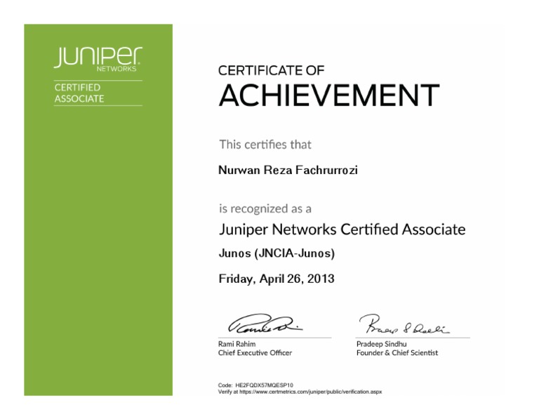 Junos Certificate | PDF