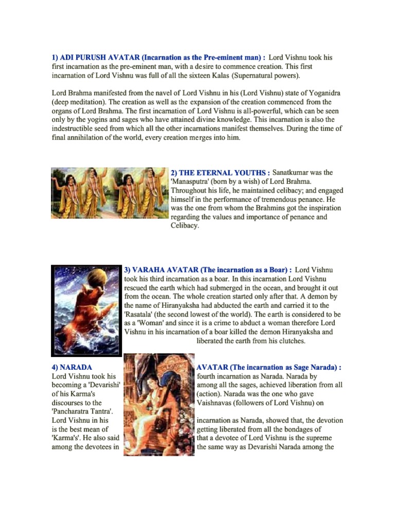 1) ADI PURUSH AVATAR (Incarnation As The Pre-Eminent Man) | PDF ...
