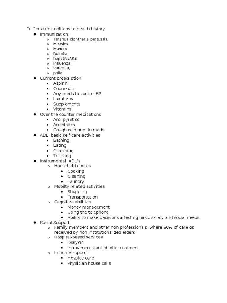 Geriatrics Addition To Health History | PDF