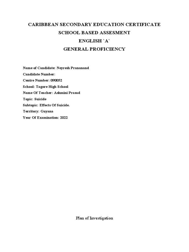 English Sba | PDF | Suicide | Grief