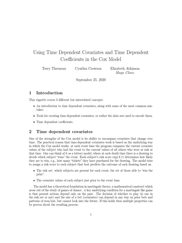 Time-Dependent Covariates in Cox Model | PDF | Dependent And ...