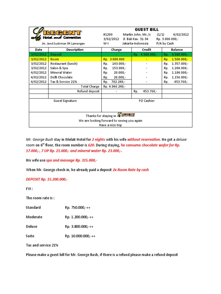 Contoh Pengisian Guest Bill | Download Free PDF | Government Finances ...