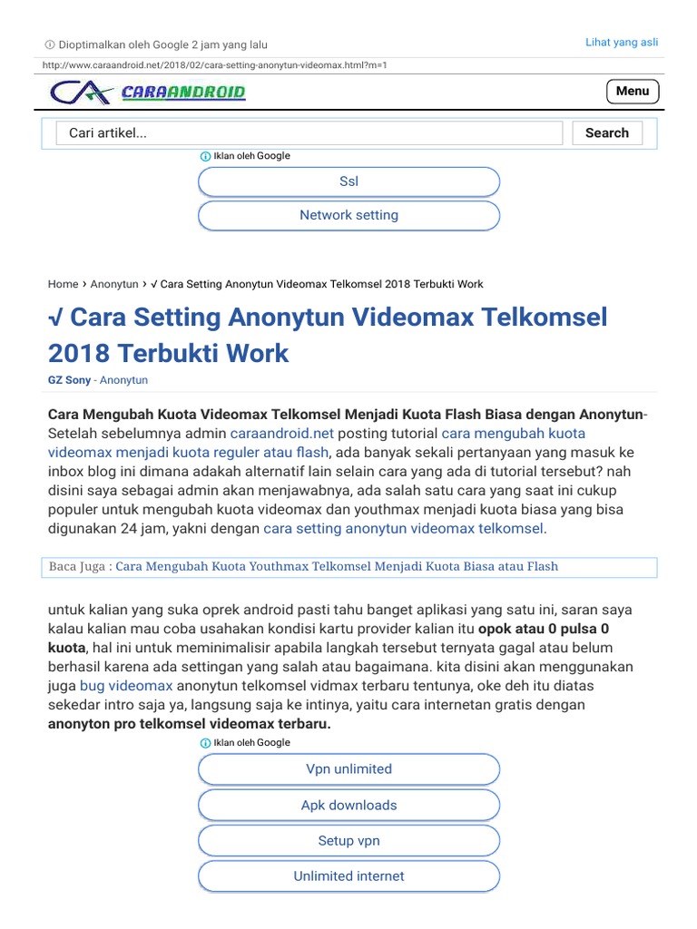Cara Setting Anonytun Videomax Telkomsel 2018 Terbukti Work | PDF