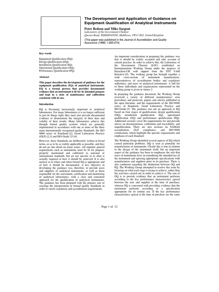 Development of Application Guidance On Equipment Validation of Analytical Instruments | PDF ...