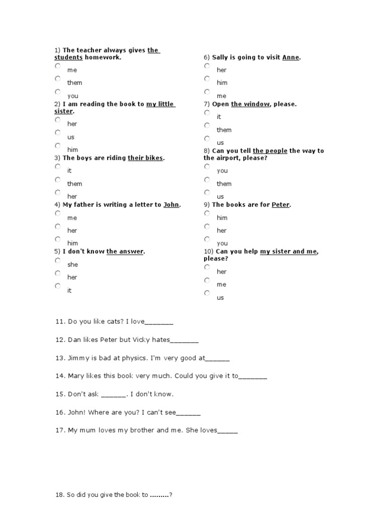 Object Pronouns Exercises