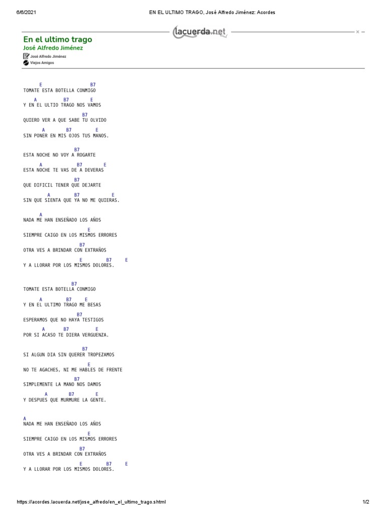Acordes de la canción 'En el último trago' de José Alfredo Jiménez | PDF