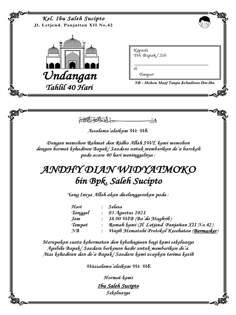 Undangan Tahlil 40 Hari | PDF