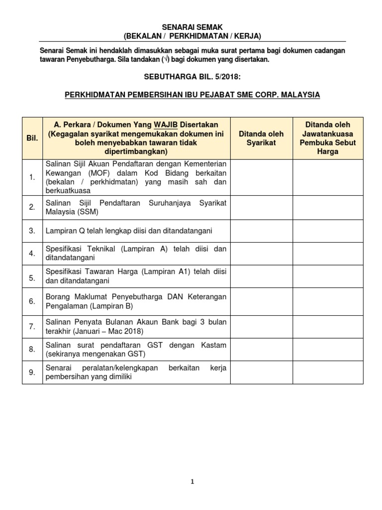 Checklist Sebut Harga | PDF