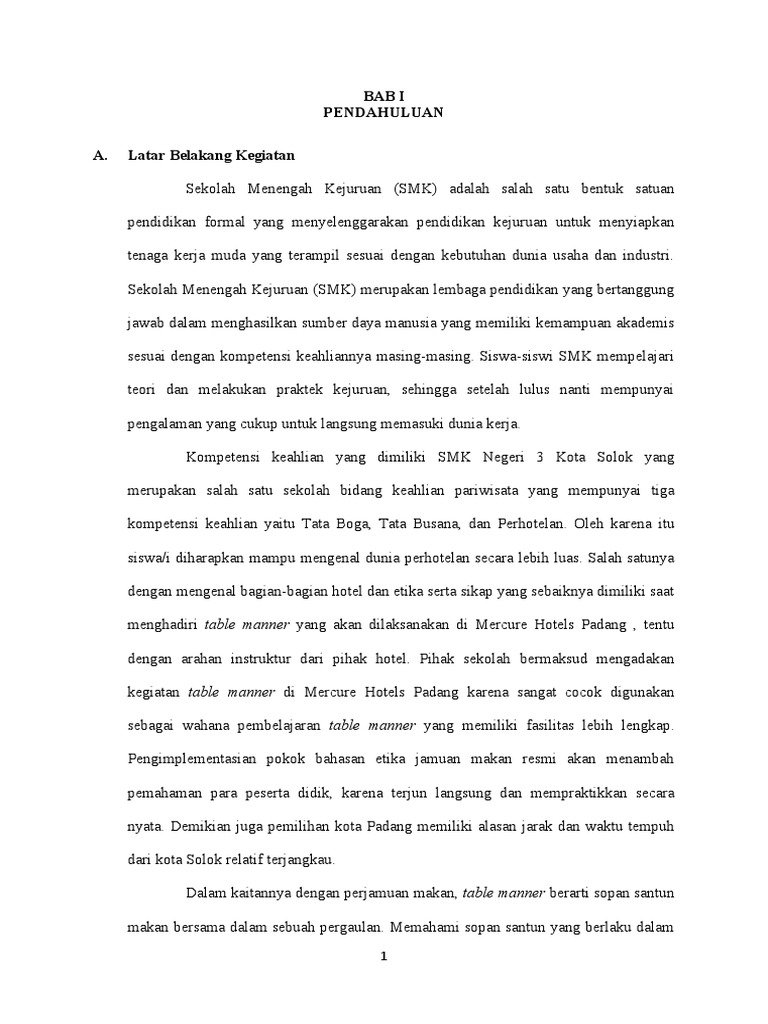 Proposal Kegiatan Table Manner | PDF