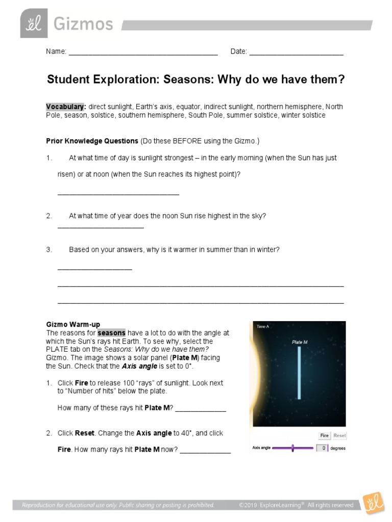 Student Exploration: Seasons: Why Do We Have Them? | PDF | Equator | Earth