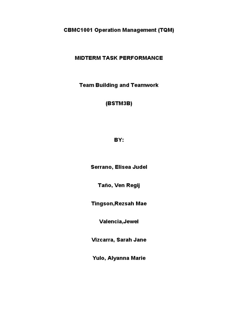 Group 5 - Midterm Task Performance (TQM) | PDF | Applied Psychology | Communication