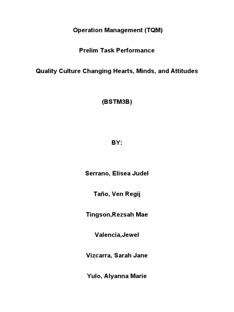 Group 5 - Prelim Task Performance (TQM) | PDF | Quality Management ...