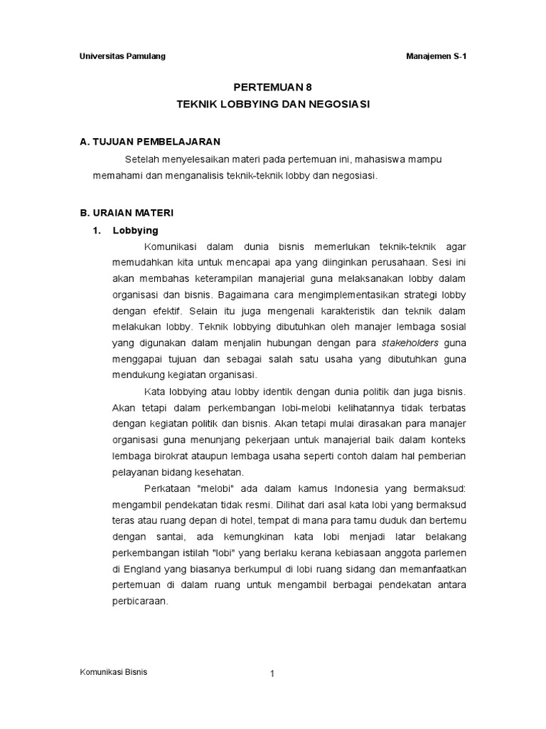Teknik Lobbying dalam Sidang Bisnis | PDF