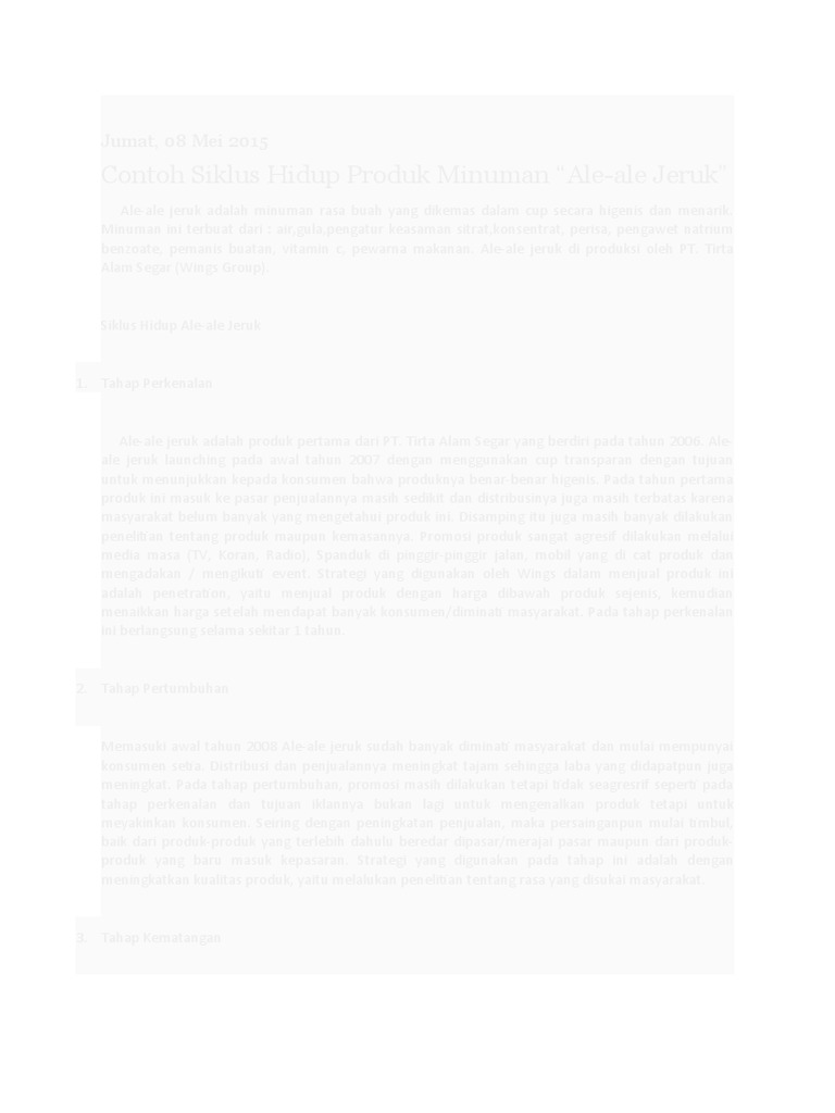 Siklus Hidup Minuman Ale-ale Jeruk | PDF | Memasak, Makanan, & Anggur