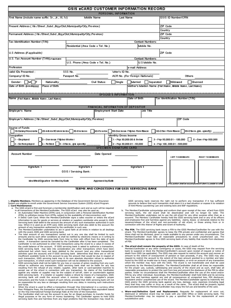 Cir Form | PDF | Banks | Debit Card