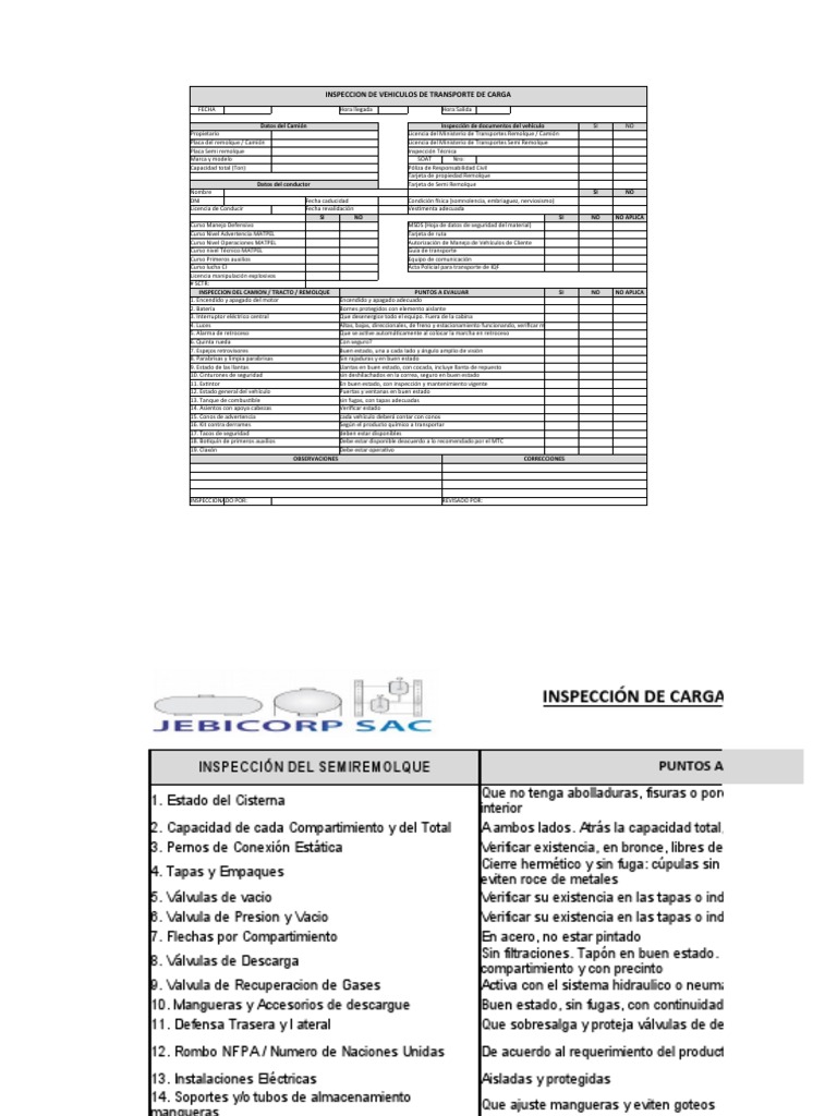 Check List Transporte Carga Jebicorp Sac | PDF | Camión | Remolque ...
