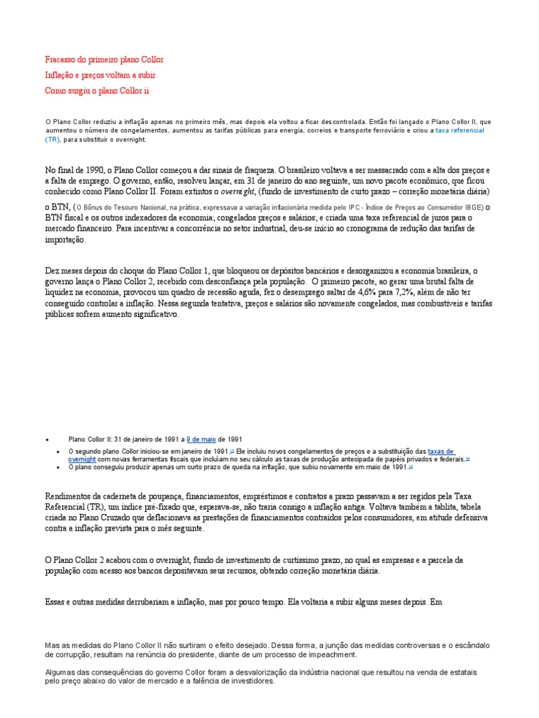Plano Collor II | PDF | Inflação | Economias