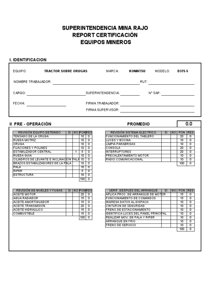 Check List Final Bulldozer | PDF | Coche | Industria automotriz