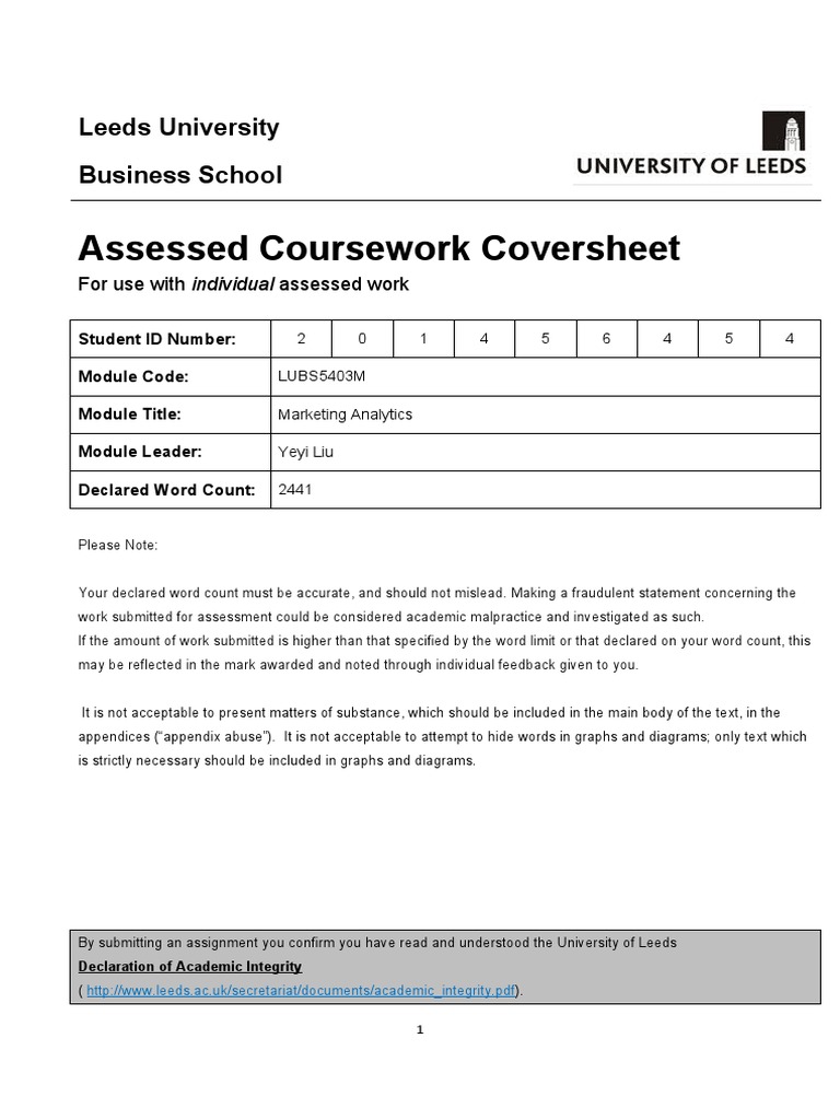 Assessed Coursework Coversheet: Leeds University Business School | PDF