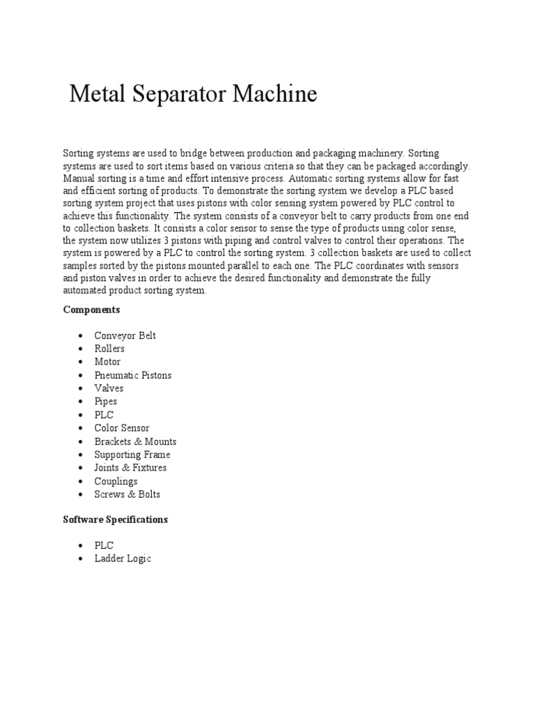 Metal Separator Machine 1 | PDF